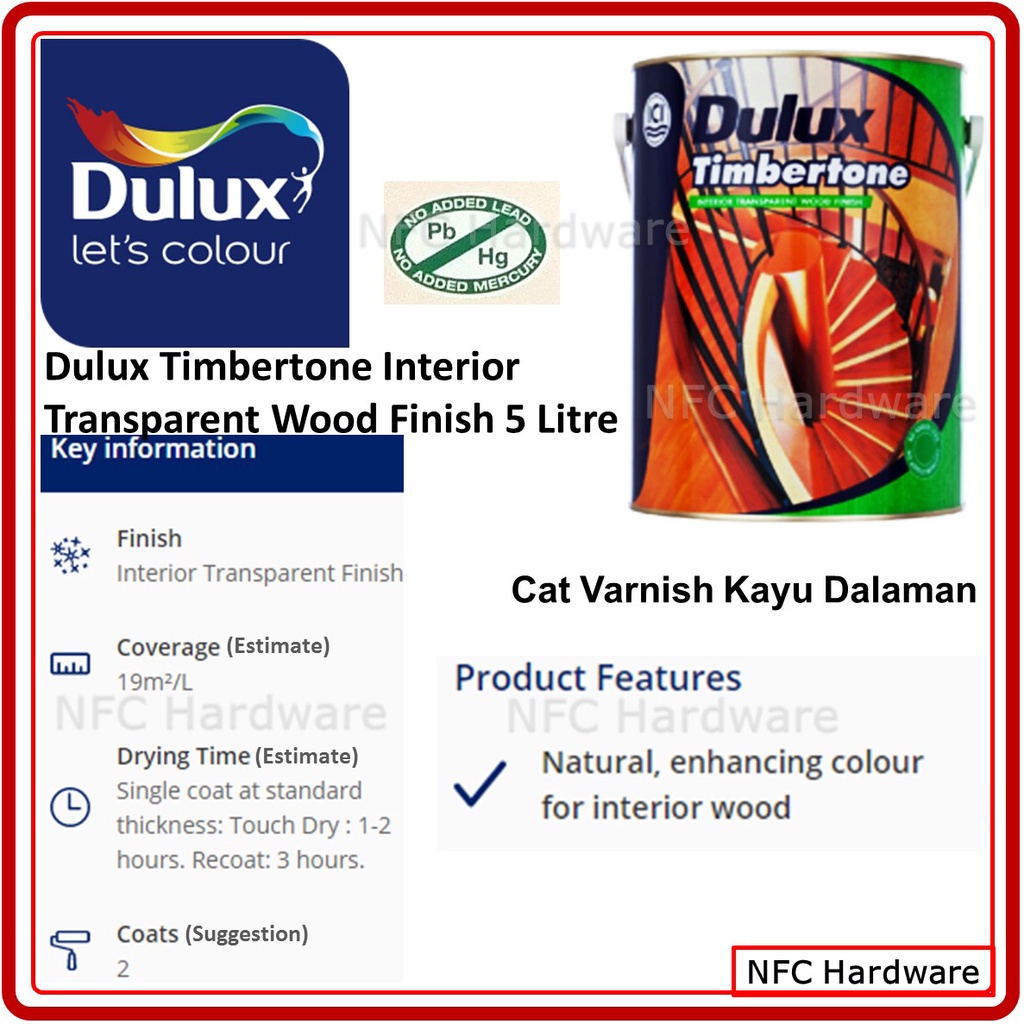 Dulux Timbertone Interior Transparent Wood Finish 5 Litre (Cat Varnish ...