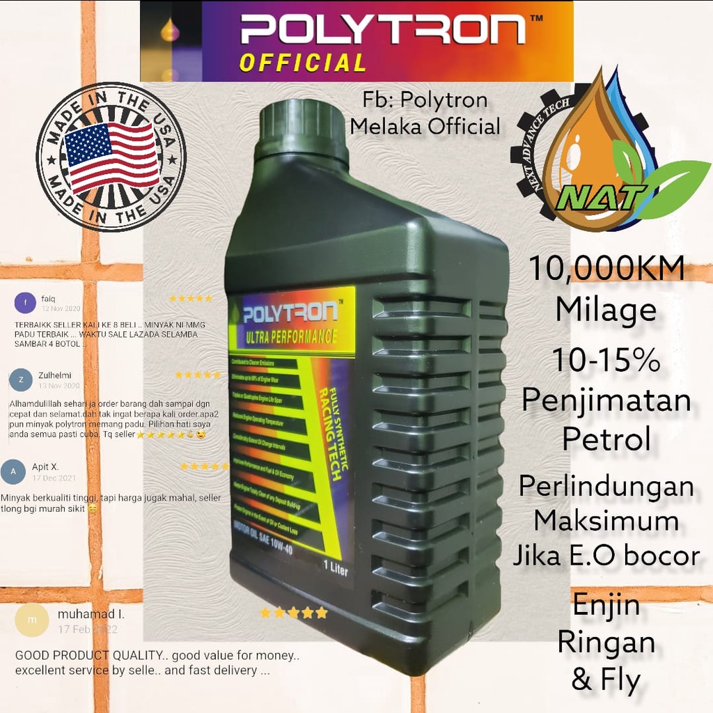 Polytron Original Fully Synthetic 10W-40 Motor Oil 1 Liter - Military ...