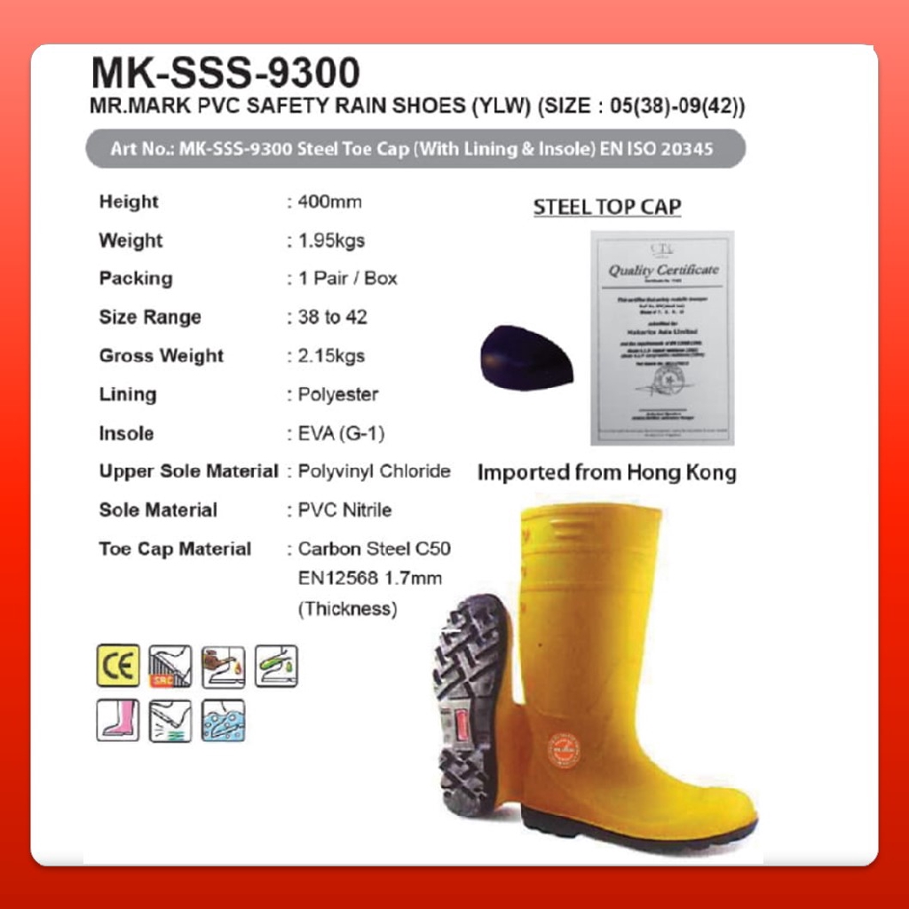 MK-SSS-9300 MR MARK PVC Safety Rain Shoes (YLW) | Shopee Malaysia