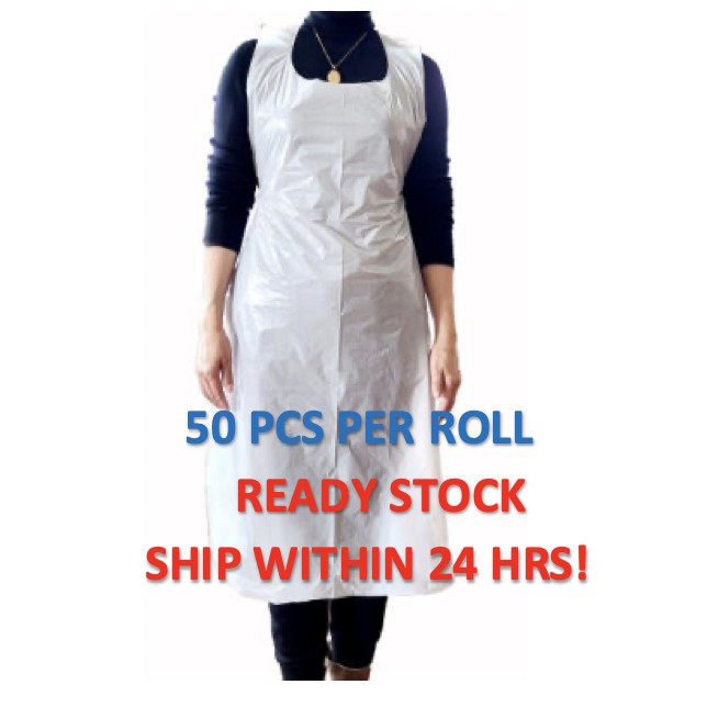 [frontliner Ppe] Disposable Plastic Aprons White 50pcs Roll