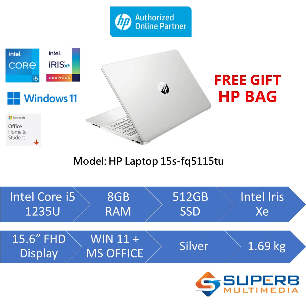 HP Laptop 15s-fq5115tu intel 12gen (Intel core i5-1235u, 8gb ram, 512gb ...