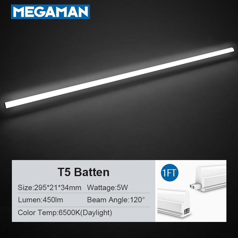 Megaman LED Light Tube T5 Batten 1FT Easy Replace Cove Ceiling Lighting ...