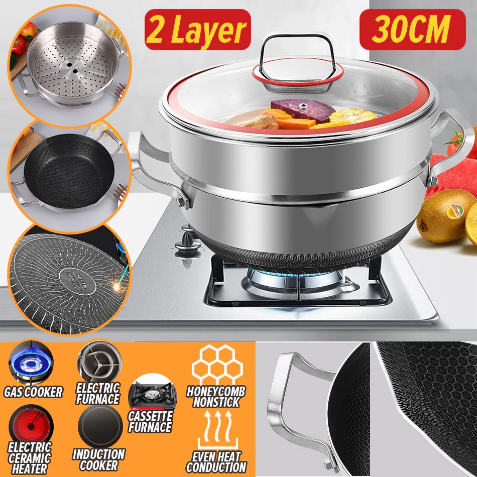 Aromate [ 30CM ] 2 LAYER SUS316 Stainless Steel Nonstick Honeycomb ...