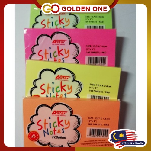 ASTAR Colour Sticky Notes / 便利贴 FC30500 (5"x3") (12.7x7.6cm) (Price For ...