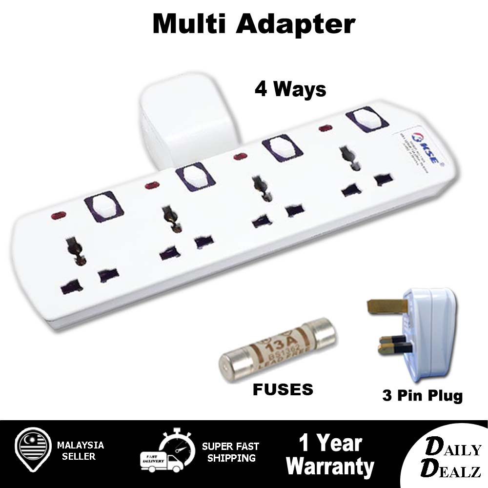 KSE 3 Ways & 4 Ways Multi Universal Socket Adapter With LED Indicator ...