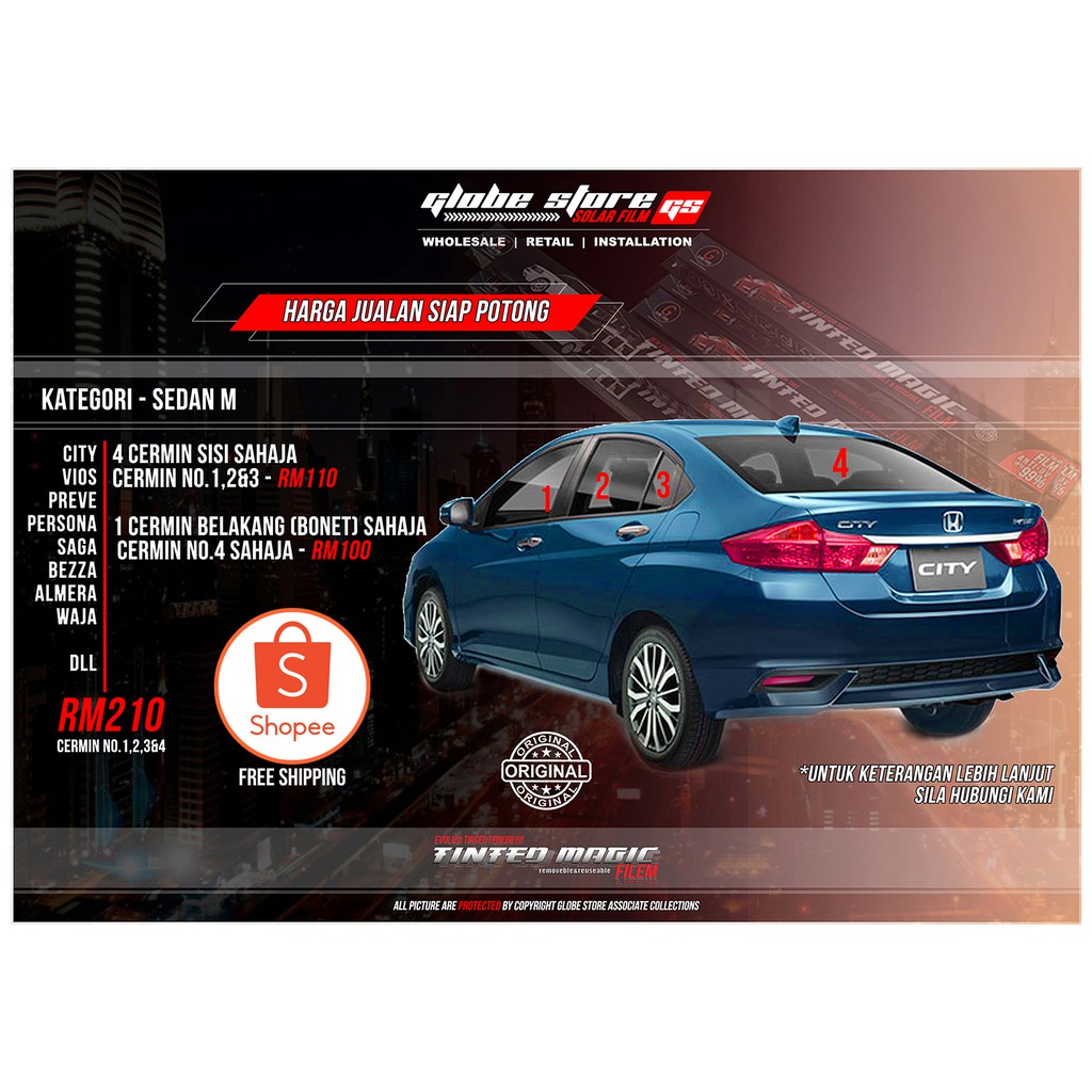 Tinted Magic Original DiY untuk City Vios Civic Wira Bezza Persona ...