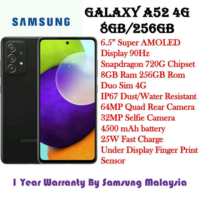 Samsung Galaxy A52 4G LTE SM-A525F/DS 1 Year Warranty | Shopee Malaysia