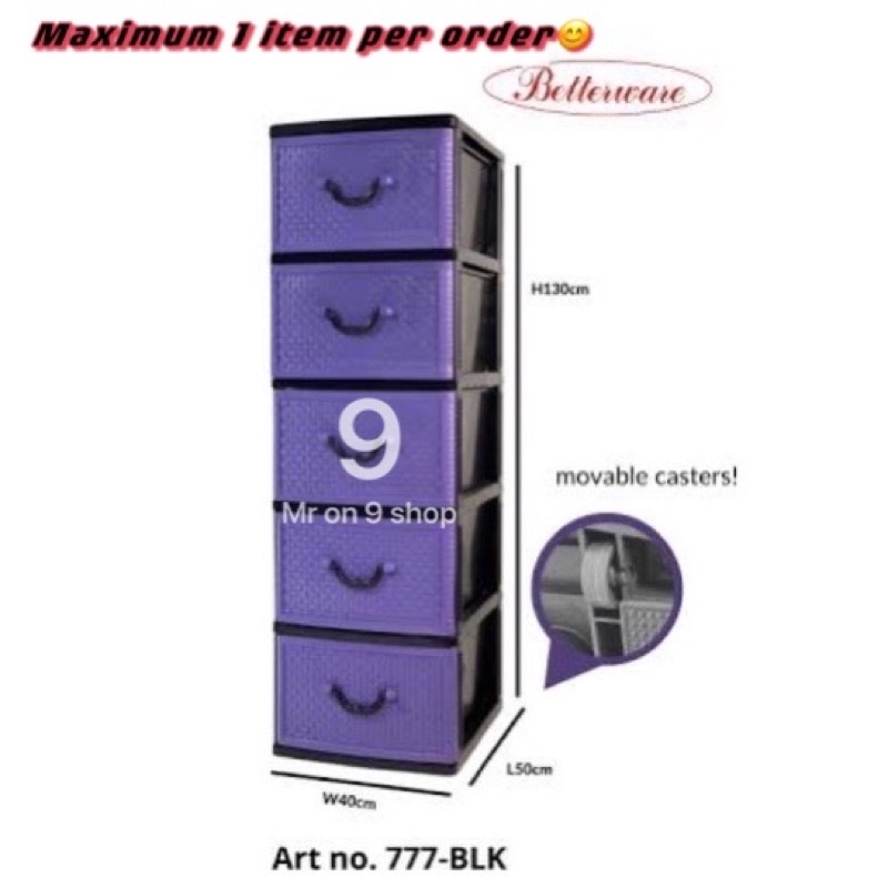 Betterware Drawer Cabinet with roller/wheel / Storage Cabinets / 5 tingkat laci / kabinet besar ...
