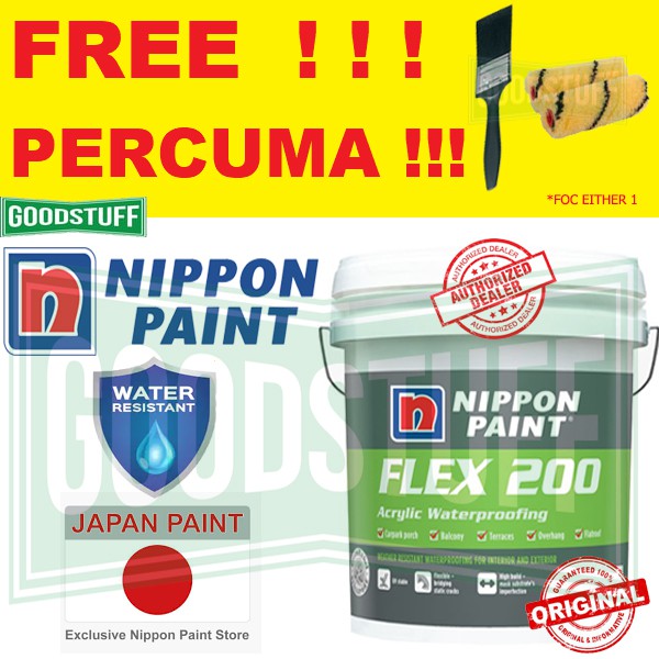 NIPPON PAINT FLEX 200 ACRYLIC WATERPROOFING 5KG CAT BUMBUNG WATER PROOF PAINT WATERPROOF ALL ...