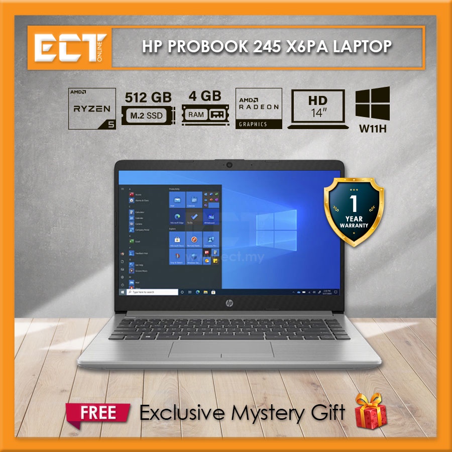 HP Probook 245 X6PA Laptop (R5-5500U 4.0GHz,512GB SSD,4GB,ATI,14'' HD ...