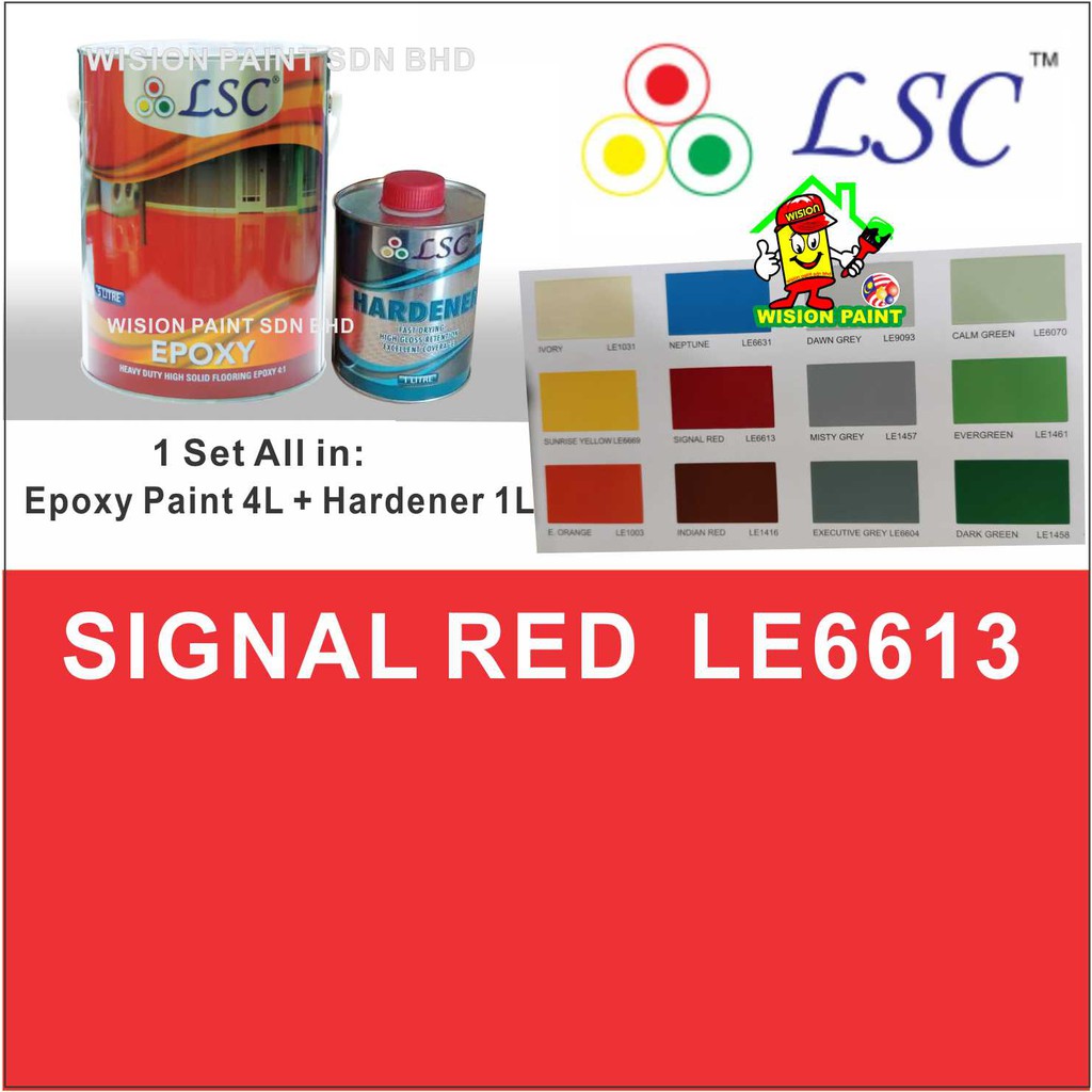LE6613 SIGNAL RED ( 5 Liter ) LSC Two Pack Epoxy Floor Paint - 4 Liter + 1 Liter = 5L FLOOR ...