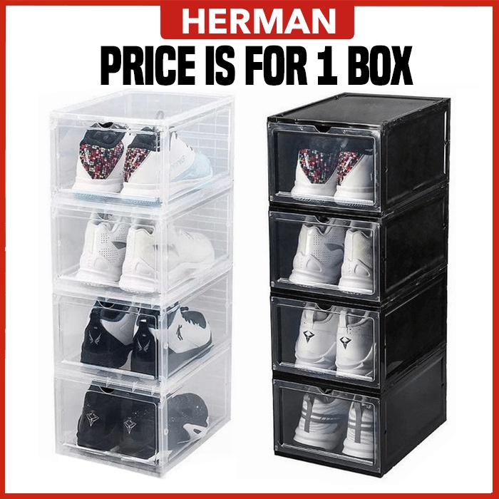 HERMAN FULL HARD CASE Transparent AJ Shoe Box Kotak Kasut Box Kasut ...