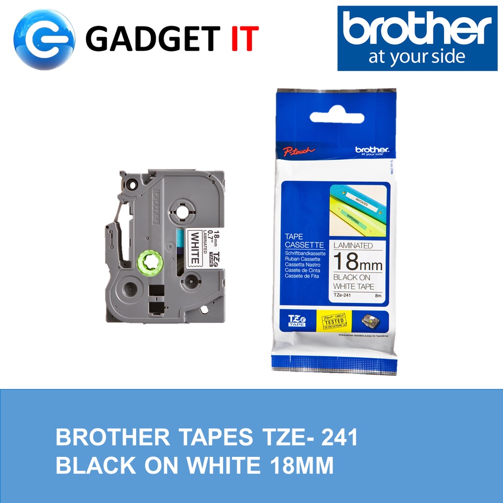 Brother Original TZe-241 18mm Black on White Laminated Tape TZE-241 ...