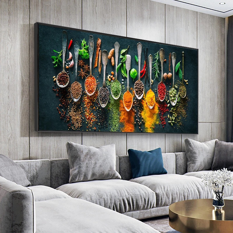 Kitchen wall decoration with herbs and spices cooking canvas art ...