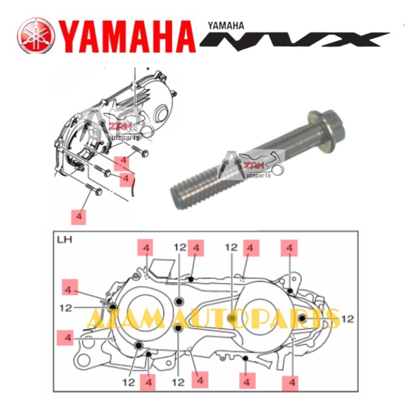 NVX 155 V1 / V2 BOLT FLANGE DEEP RECESS 95022-06035 / 95E32-06035 CVT ...