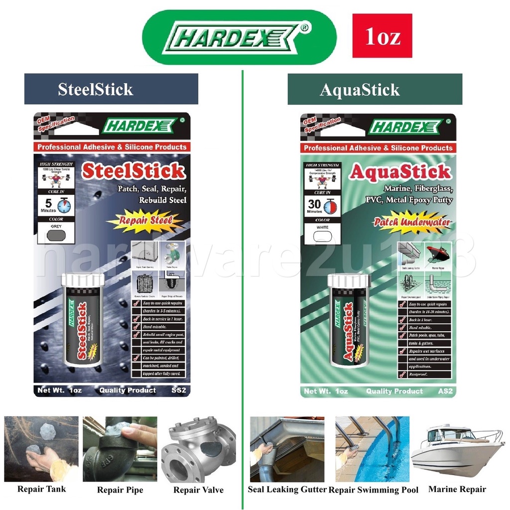 HARDEX Aquastick Steel Underwater / Steelstick Reinforced Epoxy ...