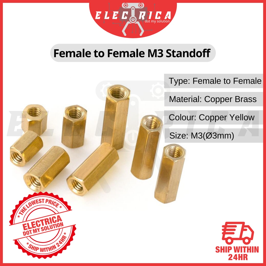 M3 Female to Female Brass Screw Thread PCB Stand-off Spacer | Shopee ...