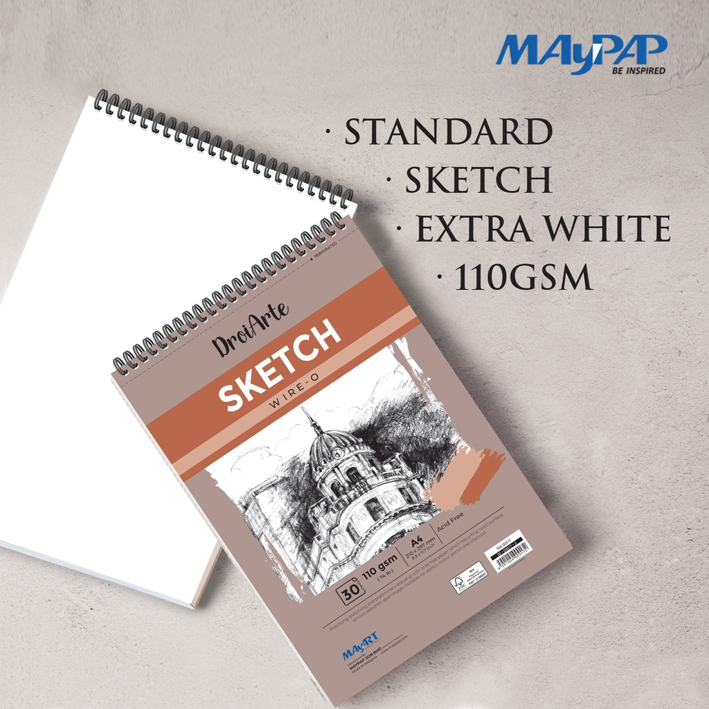 MayArt Wire-O Sketch Drawing Book 110gsm / 30shts A3 (MA00016) / A4 ...