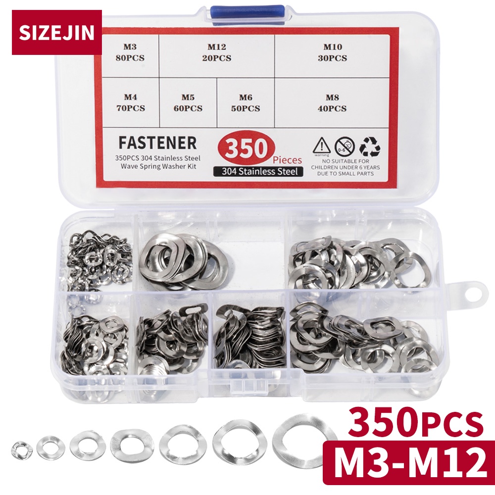 350PCS Spring Wave Washer Gasket Assortment Kit M3 M4 M5 M6 M8 M10 M12 ...