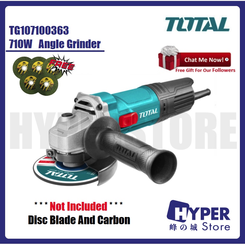 TOTAL 710W Angle Grinder / Pengisar Sudut - TG107100363 ( Free 5 PcsCutting Disc ) (Not Included ...