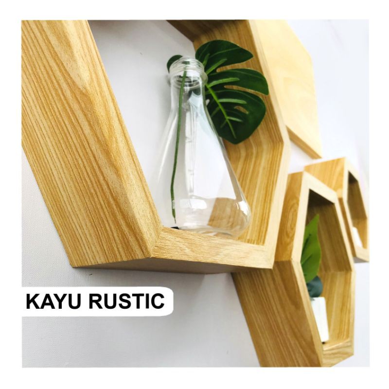 KAYU Minimalist Hexagon hexagonal Shelf Wooden Wall Shelf | Shopee Malaysia