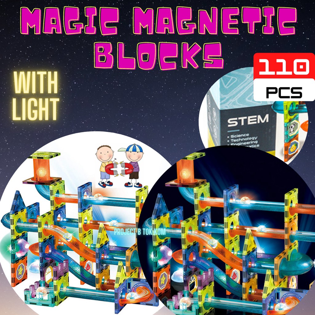 (STEM) 110PCS LIGHT MAGNETIC BLOCKS EARLY EDUCATIONAL TOYS / Mainan ...