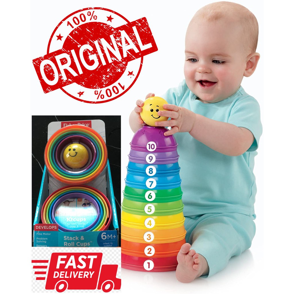 Fisher-Price Brilliant Basics Stack and Roll Cups Numbered Colorful ...
