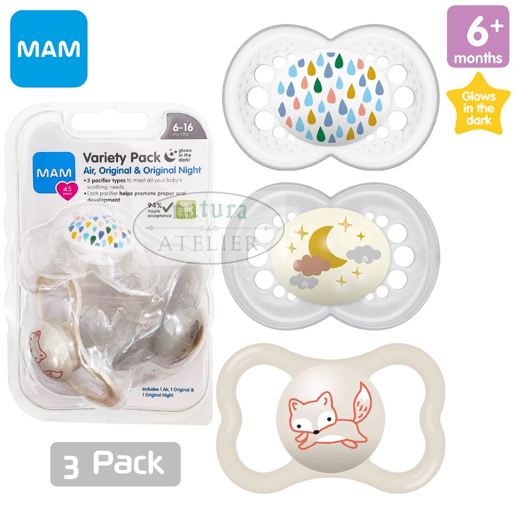 MAM [3 pack] Variety Pack Baby Pacifier 奶嘴 Puting, Glow In The Dark ...