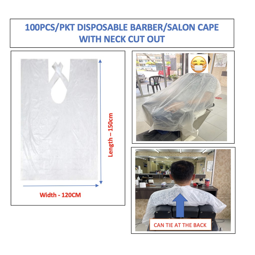 DISPOSABLE 100PCS/PKT SALON-BARBER CAPE NECK CUT OUT - PLASTIC GUNTING ...