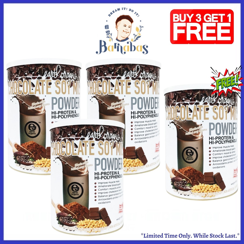 {3 FREE 1} Earth Organic Chocolate Soy Milk Powder 有机巧克力豆奶 (800g x 4) | Shopee Malaysia