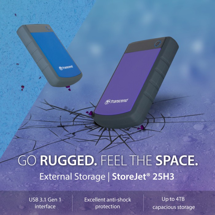 Transcend Storejet 25H3 External HDD USB 3.1 Rugged (1TB/2TB/4TB ...
