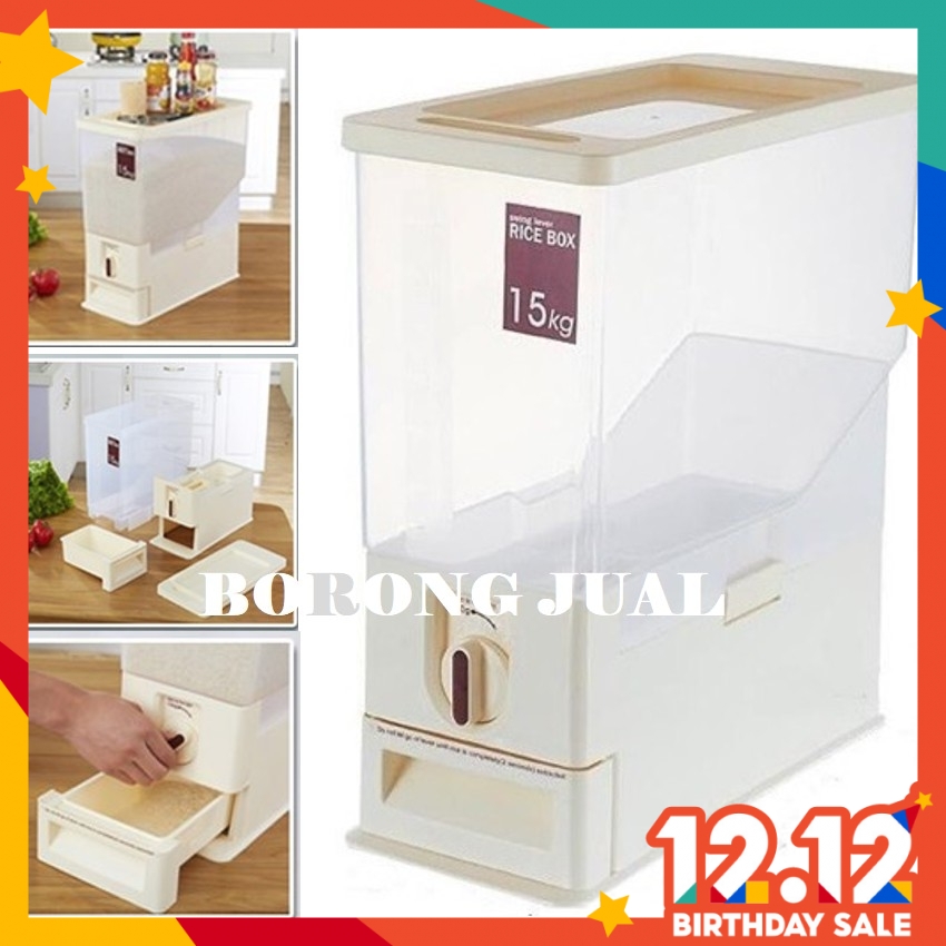 Rice Dispenser Food Storage Plastic Container Box 15kg Measure Label ...