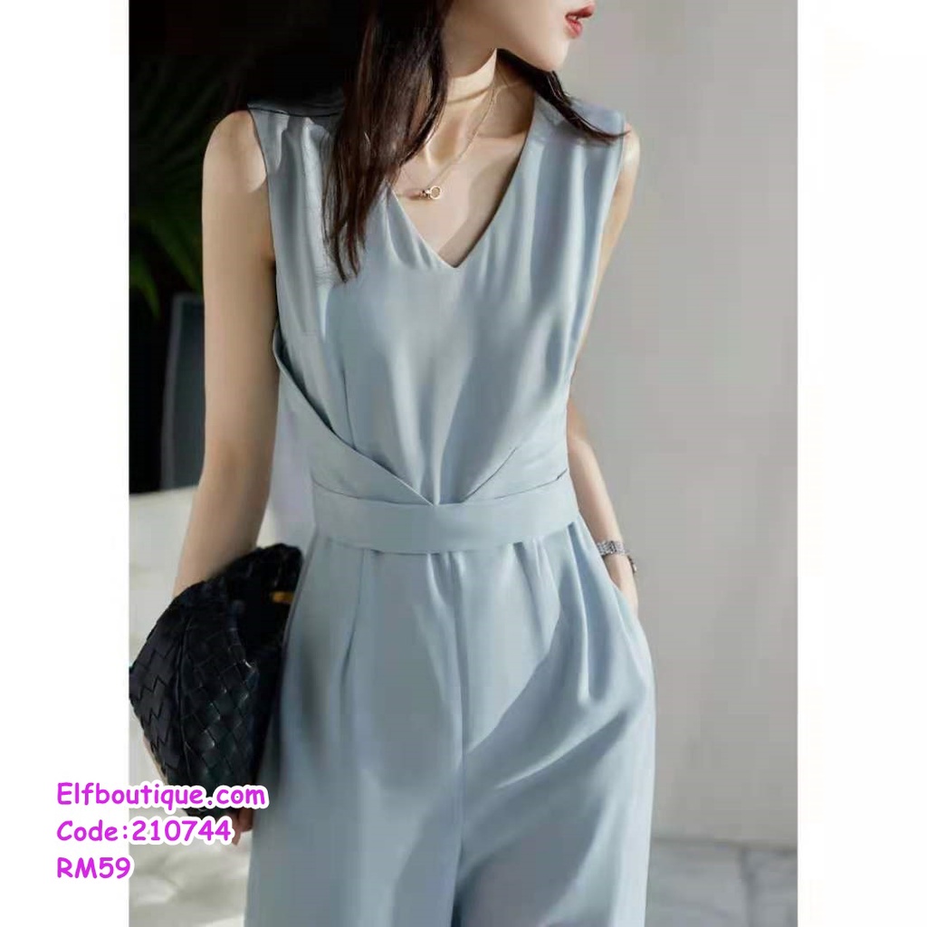 READY STOCK Woman V-Neck Sleeveless Korean Style Wide Leg Pants ...