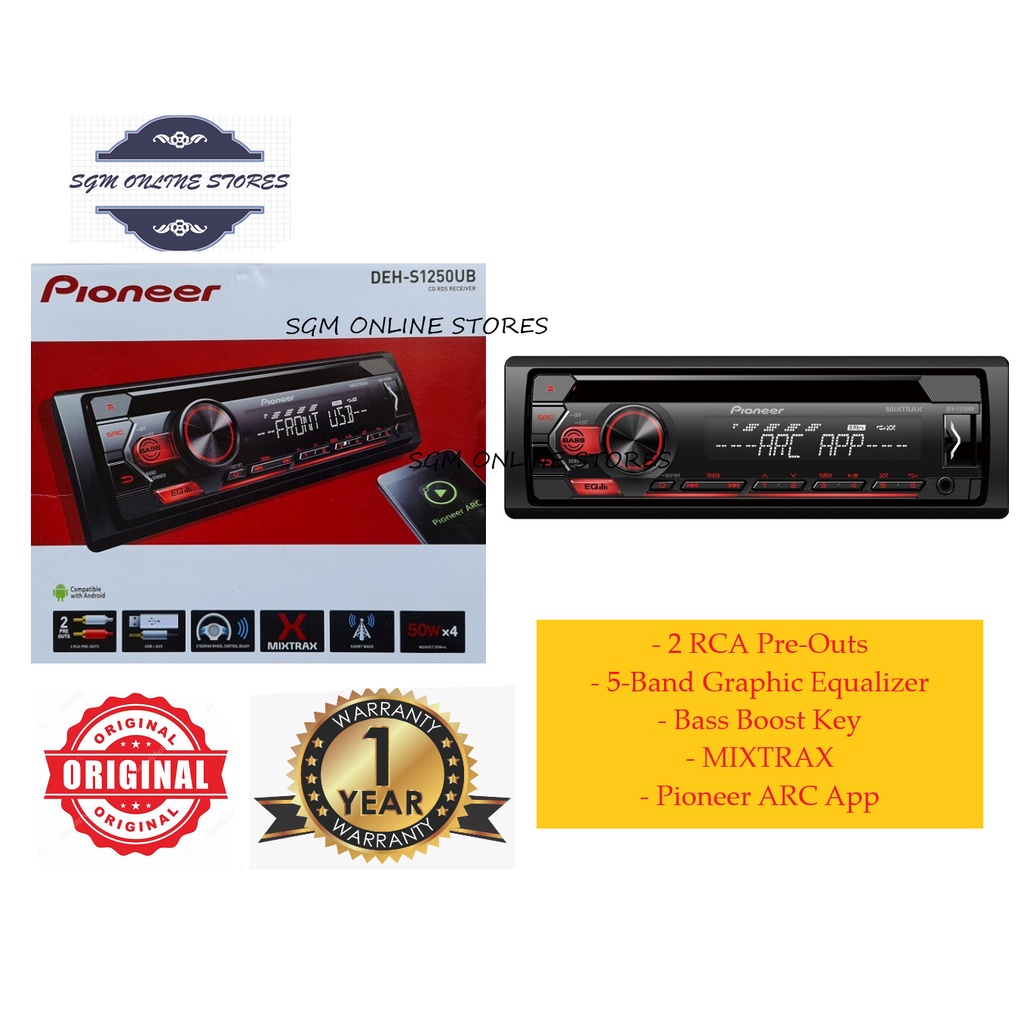 Pioneer DEH-S1250UB - CD Car Player with USB / Aux / MIXTRAX / MP3 / WMA / WAV | Shopee Malaysia