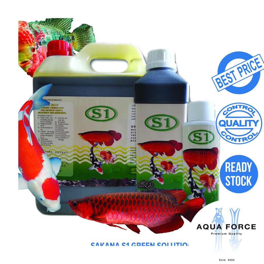 SAKANA S1 GREEN SOLUTION 200ml / 500ml / 1L / UBAT IKAN - betta - arowana - gold fish - guppy ...