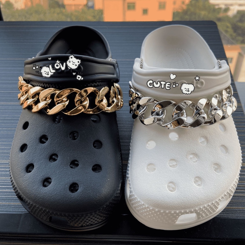 2pcs Gold Chain Silver Chain croc Fashion Chain croc jibz Charm Shoe ...