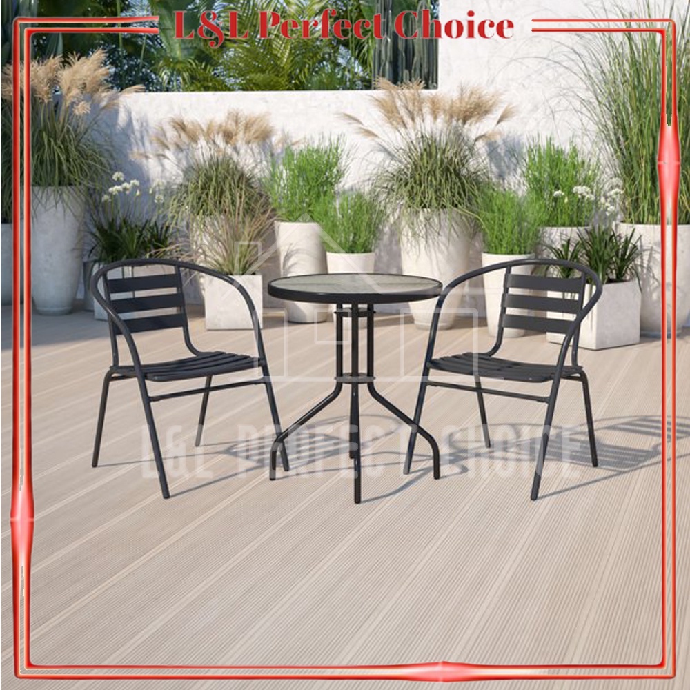 High Quality 1 Table Meja + 2/4 Chairs Kerusi Black Metal Powder Coated ...