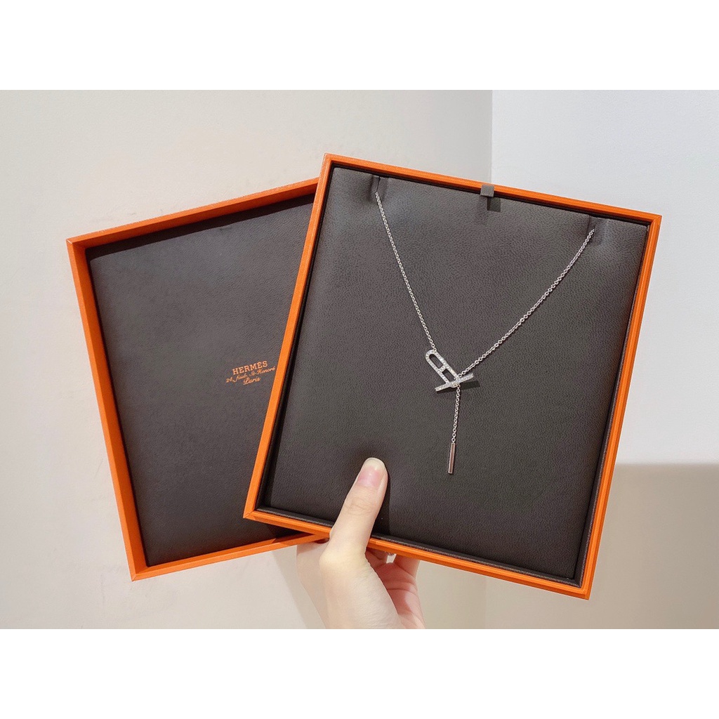 H Sterling Silver Ever Chaine D'Ancre Long Necklace with Diamond ...