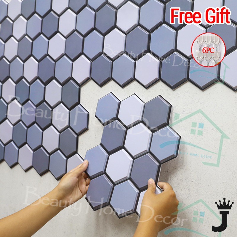 JK 5PC Clever Mosaics Hexagon Vinyl Sticker Self Adhesive Wallpaper 3D ...