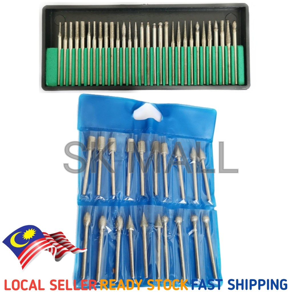 3mm Shank Diamond Burrs Grinding Rotary Tools Drill Bits Sets Polishing ...