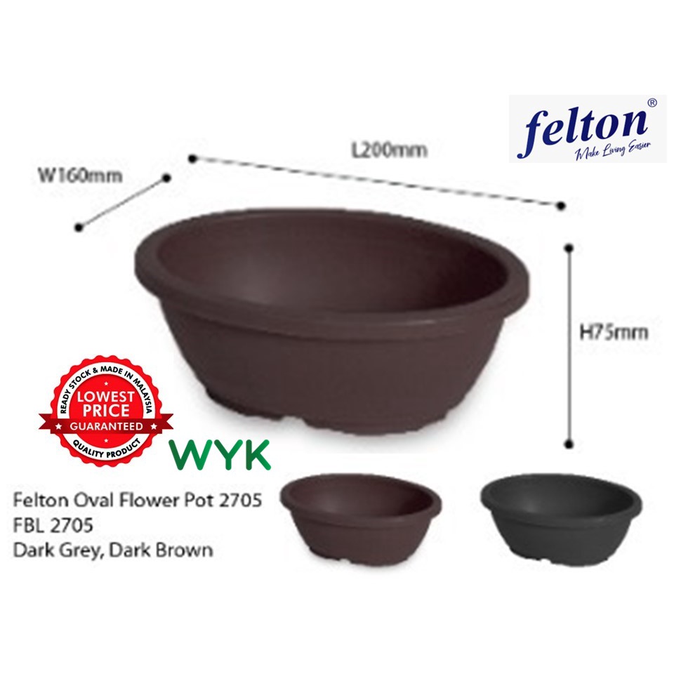 FELTON 2705 OVAL FLOWER POT WITH HOLE PLASTIC FLOWER POT INDOOR OUTDOOR ...