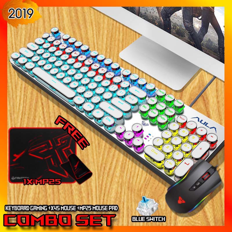 AULA WIND( Combo Set ) Gaming Keyboard WHITE-(BLUE SWITCH) + X4S Pro ...
