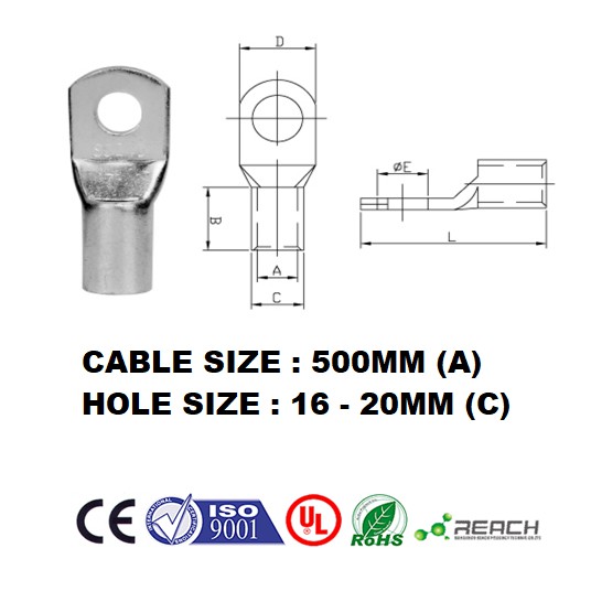 CABLE LUG (RING) 500MM 铜管接线端子 (MCCB, CONTACTOR, ELCB & etc.) | Shopee ...