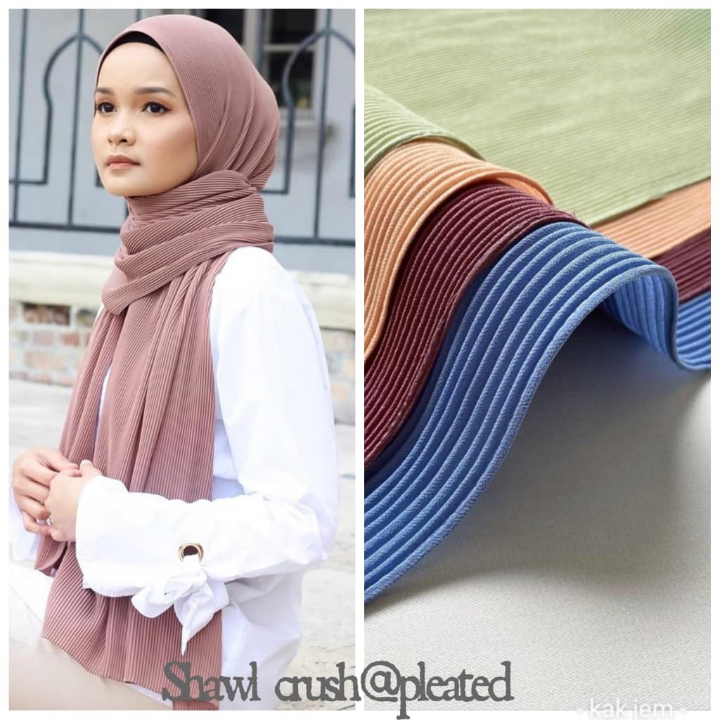 Shawl Pleated Halus | Chiffon Micro Pleats Edition | Shawl Crush | Shawl Malas Tak Payah Gosok ...