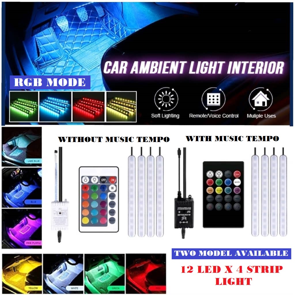 Car Led Interior Light Wireless Remote Control Under Dashboard Led ...