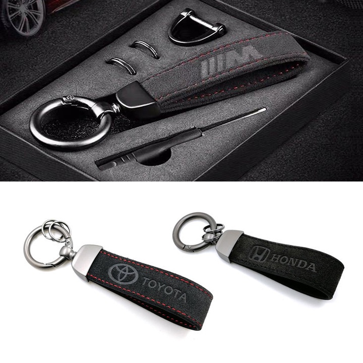 Car key chain high grade leather Black Red logo keychain Toyota Honda ...
