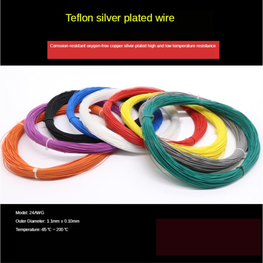 24AWG Teflon Silver Plated Wire High Temperature Electronic Wire PTFE Teflo Signal Cable-5Meters ...