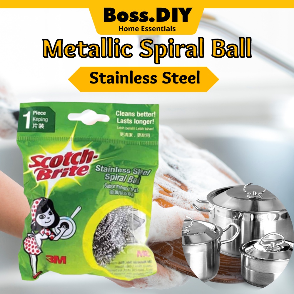 3M SCOTH BRITE Stainless Steel Metallic Spiral Ball Sponge Scouring ...