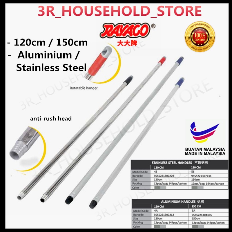 3PCS RAYACO 🔥GOOD QUALITY🔥STAINLESS STEEL BROOM STICK ROD MOP HANDLE ...