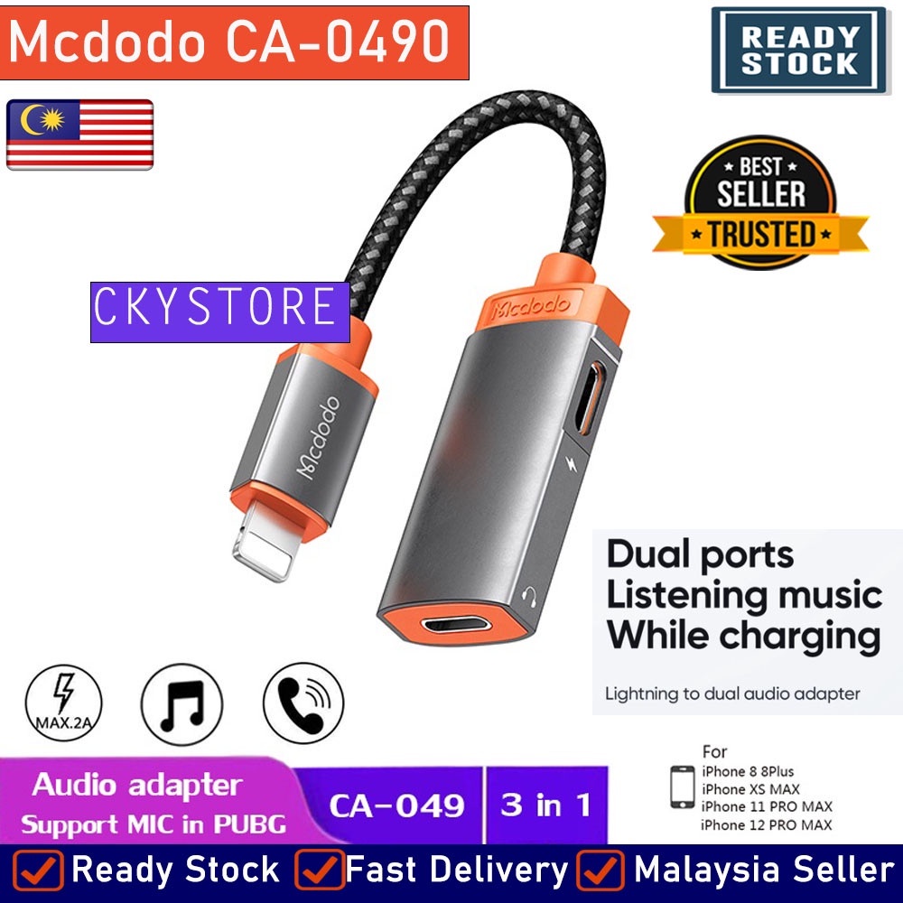 Mcdodo CA-0490 Dual IP Audio Adaptor Charging 2 in 1 IP 7 8 PLUS 12 Pro ...